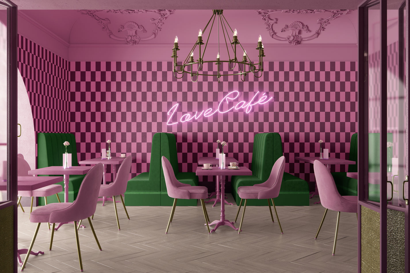 ‘Checkered Chic’ vintage inspired wallpaper in raspberry – Sorbet Dreams