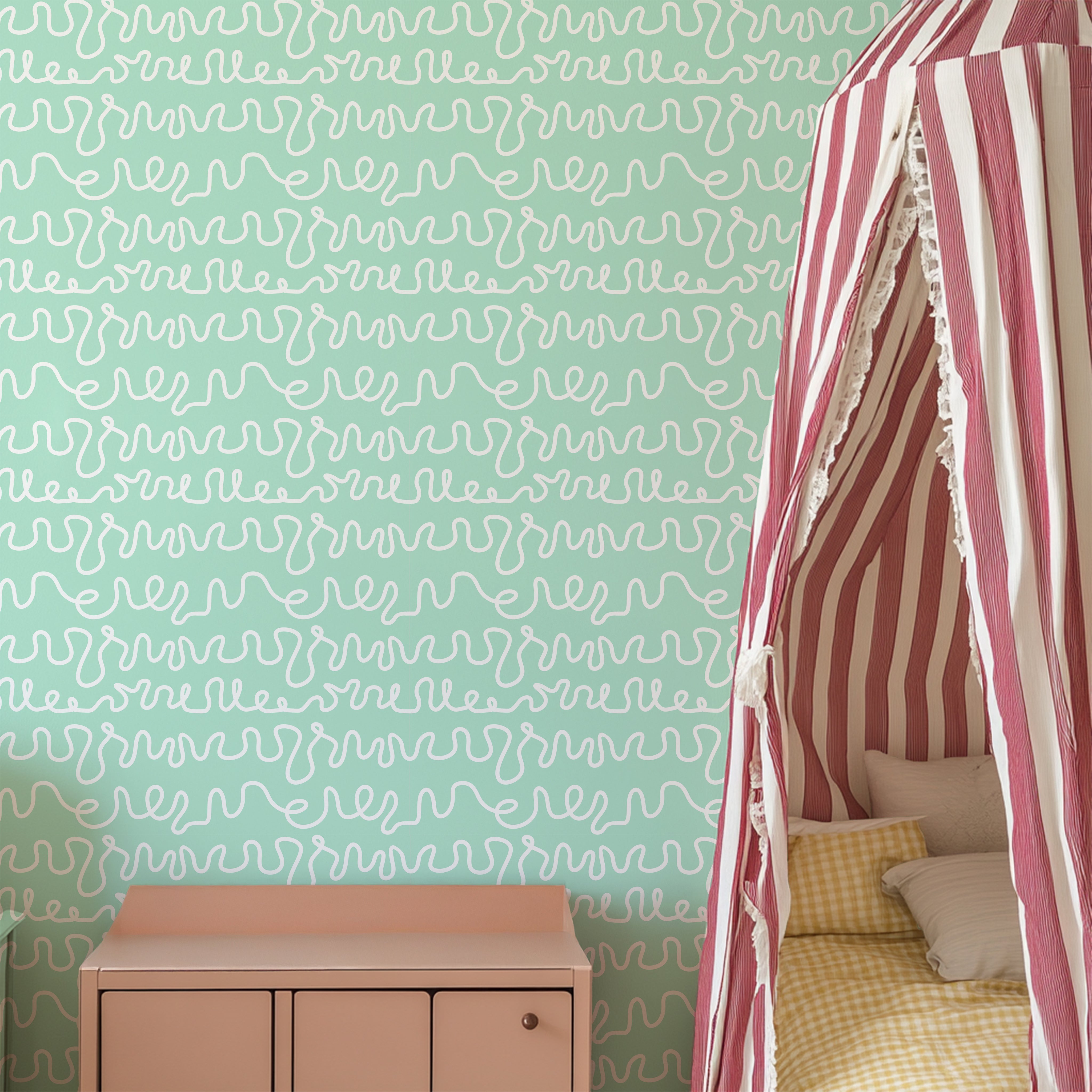 'Squiggle' wallpaper in mint green | abstract wallpaper in mint green – Sorbet Dreams
