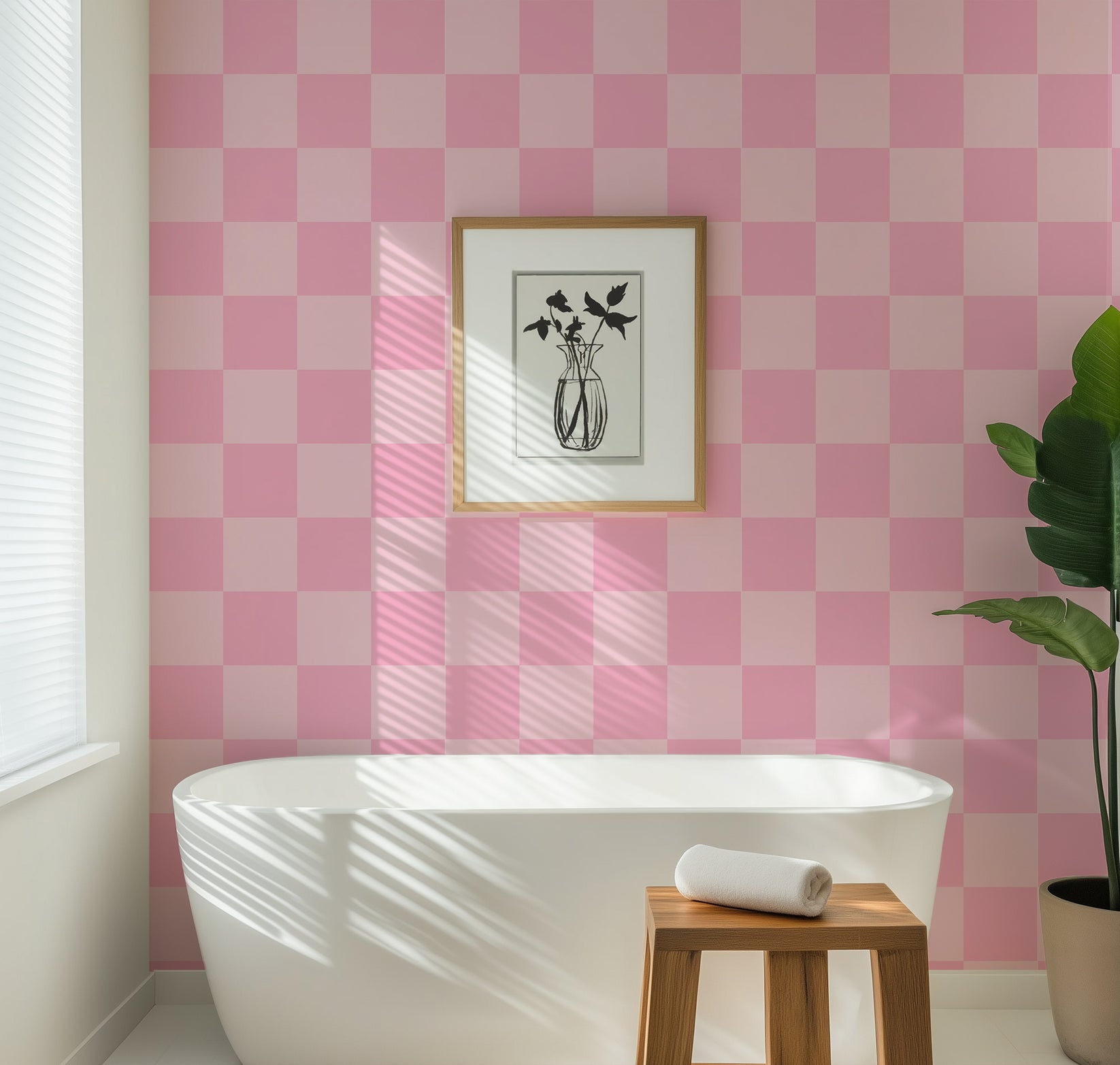 ‘Checkmate’ Checkered Wallpaper in Pink Extreme | pastel pink & bright ...