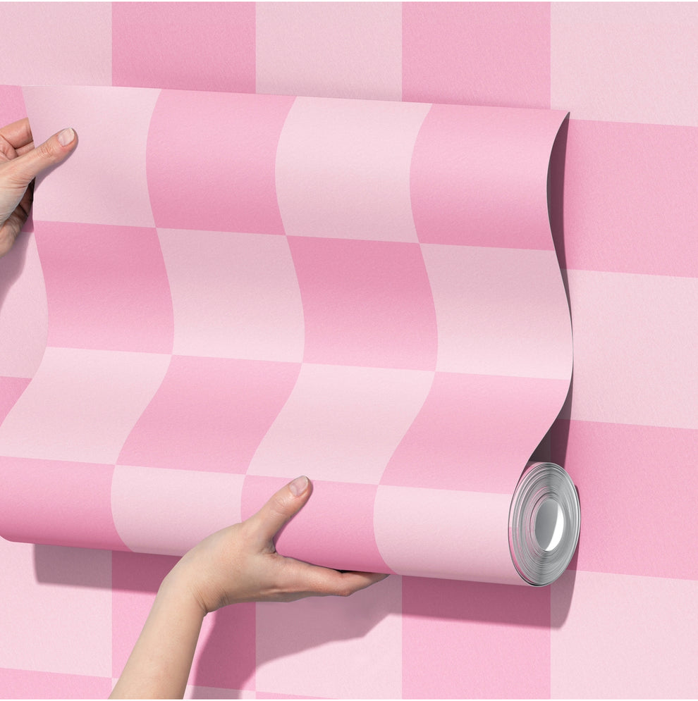 ‘Checkmate’ Checkered Wallpaper in Pink Extreme | pastel pink & bright ...