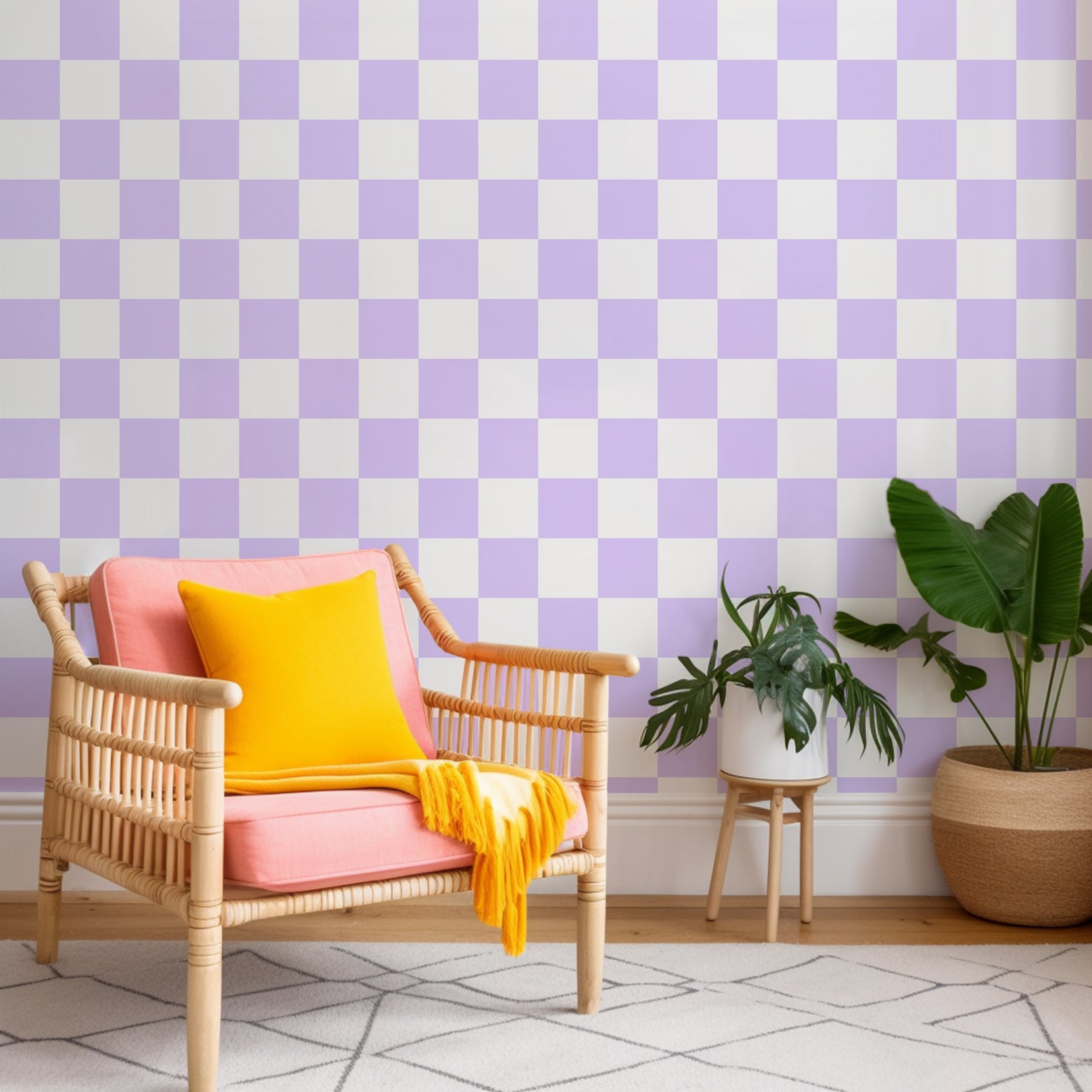 Checkmate Checkerboard Wallpaper in Lavender – Bold Pastel Design ...