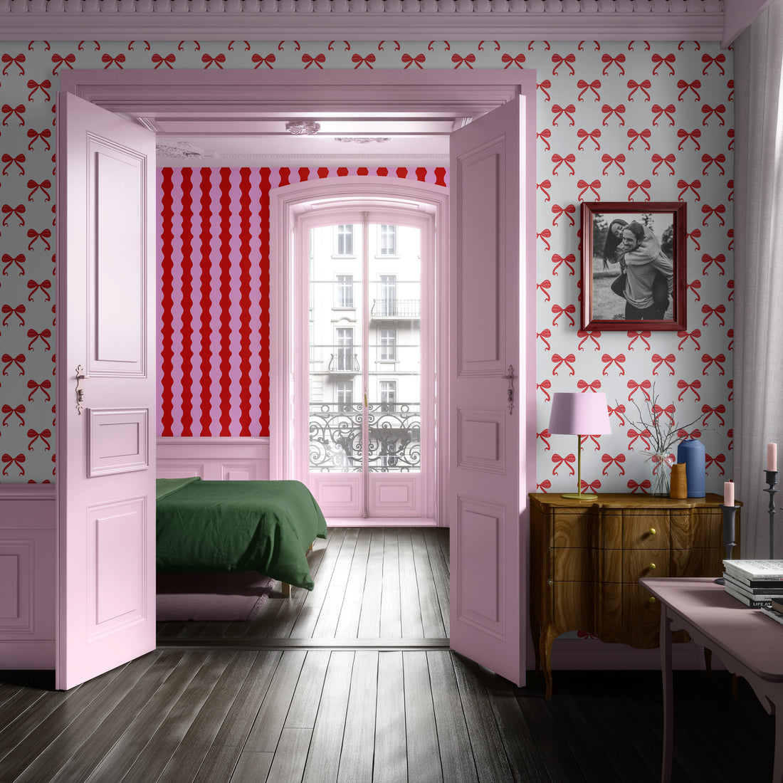 'A Bowtiful Day' Wallpaper in Red | Red Watercolour Coquette Bows wall ...