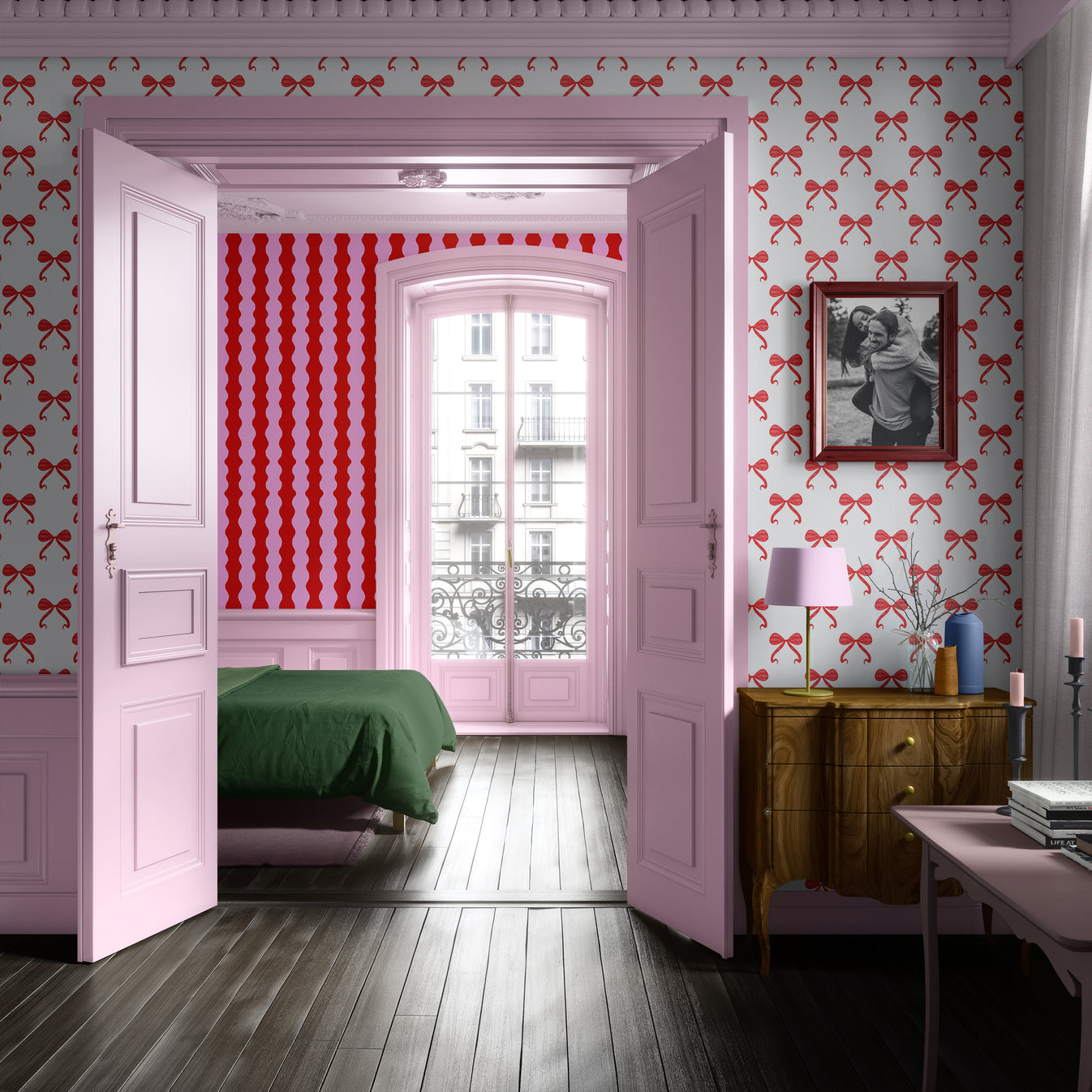 'A Bowtiful Day' Wallpaper in Red | Red Watercolour Coquette Bows wall ...